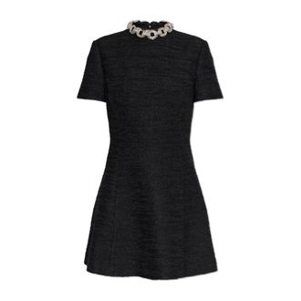 Valentino Garavani Tweedkleid mit funkelnden Kristallen am Ausschnitt - - Dresses - Damen - Schwarzk - XS