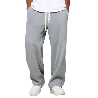 Generic Pantalon texturé pour homme avec cordon de serrage à la taille, pantalon à jambes larges, pantalon à cordon de serrage, pantalon de survêtement léger 