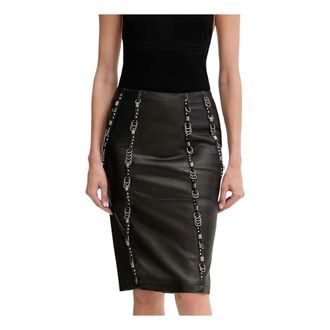 Patrizia Pepe Midi Jupe en Cuir avec Piercings - Femme - Jupes - Noir - Taille: 36 FR