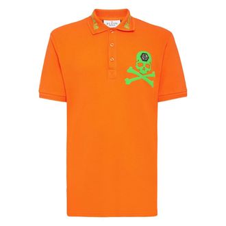 Philipp Plein Homme, Tops, Orange, Taille: 3XL Polo shirt SS Skull&Bones