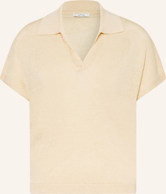 OPUS Strick-Poloshirt Pazil Mit Leinen gelb