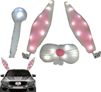 Generic Auto Rentier-Geweih Set - LED Rentierh&ouml;rner mit roter Nase, robustes Fahrzeug-Deko-Kit | Einfache Befestigung f&uuml;r Auto, Truck oder Van, festliche Weih