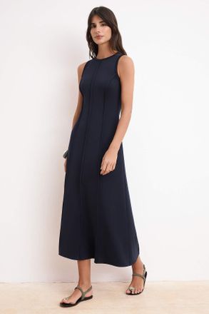 Trendyol Damen Maxikleid, &auml;rmellos, einfarbig, A-Linie, Business - Marineblau/Blau