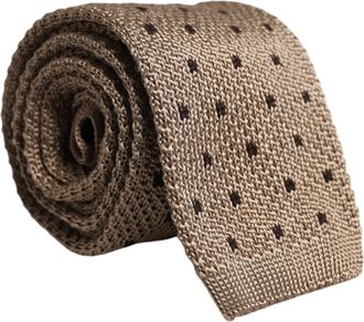 Dolce & Gabbana Mens Beige Polka Dot Silk Adjustable Necktie Tie Wool
