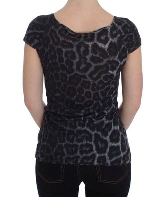 Roberto Cavalli Womens Gray Leopard Modal T-Shirt Blouse Top