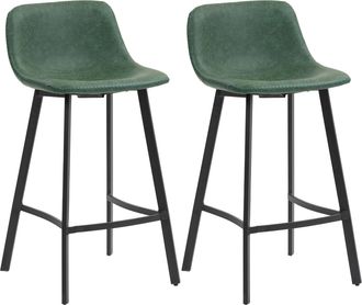 HOMCOM Barhocker 2er Set, PU Leder Gepolstert Barhocker mit R&uuml;ckenlehne, Fu&szlig;st&uuml;tze und Stahlbeinen, Esshocker f&uuml;r K&uuml;che, Theke, Fr&uuml;hst&uuml;cksbar, Gr&uuml;n