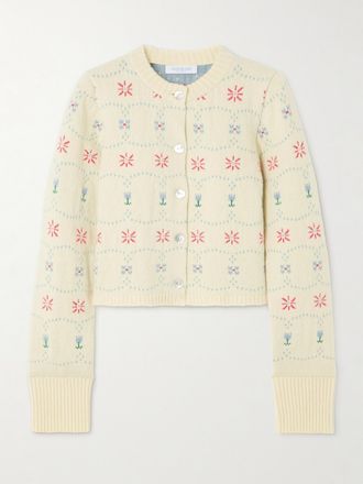 Calle Del Mar Verk&uuml;rzter Cardigan Aus Einer Kaschmir-seidenmischung Mit Jacquard-muster - Creme