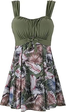 Wantdo Femme Maillot 1 Pièce Maillot de Bain Jupette Plage Push Up Amincissante Slim Cache Ventre Maillot avec Jupe Elégant Grande Taille Floral Tankini Fleu