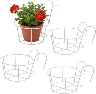 Relaxdays H&auml;ngeblument&ouml;pfe, 4er Set, HBT: 21 x 20 x 26 cm, rostbest&auml;ndig, Balkon & Terrasse, H&auml;ngetopf, Eisen, wei&szlig;