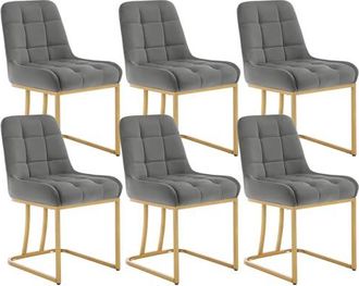 Woltu Chaise Salle &agrave; Manger, Lot de 6, Chaise Cuisine en Velours, Si&egrave;ge Rembourr&eacute;, avec Dossier, Structure M&eacute;tallique en Forme darc EZS32dgr-6 Gris fonc&eacute;