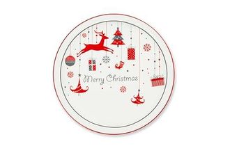Excelsa Merry Christmas Lot de 6 assiettes Panettone ou Pizza, 30,5 cm, porcelaine blanche avec d&eacute;corations de No&euml;l rouges