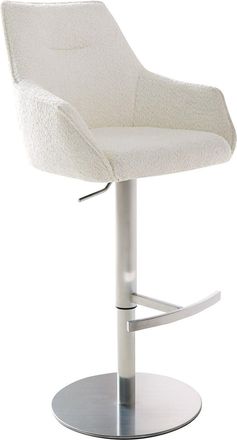 DELIFE Barstuhl Alja-Flex Drehfuß höhenverstellbar Edelstahl Bouclé Weiß drehbar Taschenfederkern