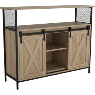 Relaxdays Relaxdays Sideboard mit Schiebetüren, HBT: 80 x 100 x 33 cm, 6 Fächer, Beistellschrank Küche & Wohnzimmer, natur/schwarz