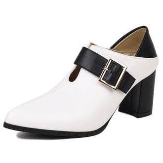 Generic Eestfy Escarpins Bicolores &agrave; Bout Pointu Talon Bloc &eacute;pais Style &eacute;l&eacute;gant pour Travail et soir&eacute;es Cocktail Enfilage Facile Microfibre,White.,34 EU