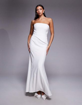 Jarlo Lenny Bridal - Tr&auml;gerloses Maxi-Brautkleid in Elfenbeinwei&szlig; mit asymmetrischem Korsettdetail