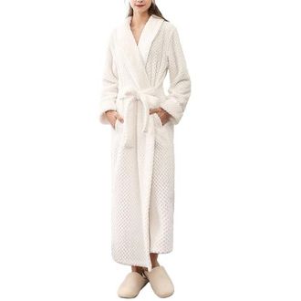 Generic Titre : Peignoir Long Femme Polaire Doux Manche Longue Texturé Robe dIntérieur Hiver Uni Ceinture Ajustable