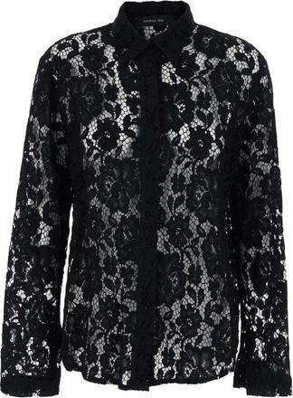 Federica Tosi Femme, Blouses et Chemises, Noir, Taille: 36 FR Classic Collar Lace Shirt