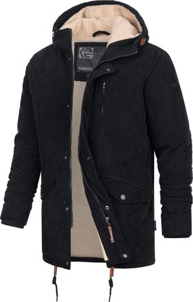 Indicode Herren INLedley Cordjacke mit Teddyfutter und verdecktem Rei&szlig;verschluss | Winterjacke mit Kapuze f&uuml;r M&auml;nner Black, XL