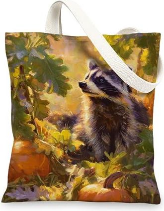 Generic Sacs fourre-tout réutilisables en toile de raton laveur, motif animal mignon, sacs dépicerie artistiques, légers et lavables pour salle de sport, voya