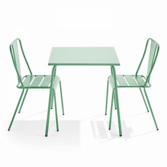 Oviala Ensemble table de jardin carr&eacute;e et 2 chaises bistrot vert sauge - Palavas