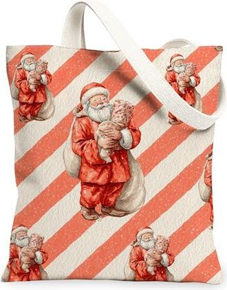 Generic Sacs fourre-tout en toile avec motif P&egrave;re No&euml;l, sacs d&eacute;picerie r&eacute;utilisables, festifs, r&eacute;tro, l&eacute;gers, lavables en toile pour le shopping, lext&eacute;rieur, 