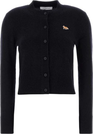 Maison Kitsun&eacute; Cardigan ajust&eacute; en laine dagneau Baby Fox - Femme - Pulls - Bleu - Taille: 42 FR