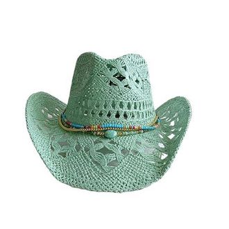 Generic Chapeau de paille de cowboy tiss&eacute; &agrave; la main, chapeau de soleil d&eacute;t&eacute; pour homme et femme, 8 couleurs, ombrero de jazz occidental avec bande &eacute;lastique, 