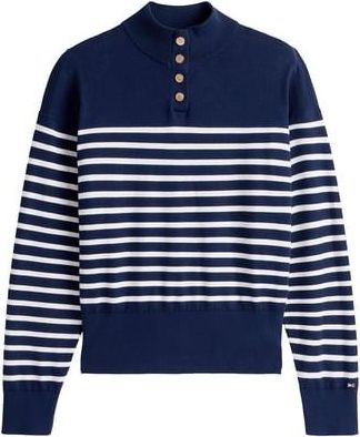 Tommy Hilfiger Pull ray&eacute; &agrave; col chemin&eacute;e et boutons dor&eacute;