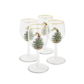 Spode Weihnachtsbaum-Weinkelche mit Goldrand, 4er-Set (Christmas Tree,4 Count (Pack of 1))