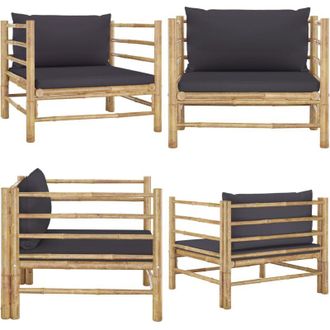 vidaXL Gartensofa mit Dunkelgrauen Kissen Bambus - Gartensofa - Bambusgartenm&ouml;bel - Lounge M&ouml;bel - Outdoor Sofa - Balkonm&ouml;bel - Home & Living