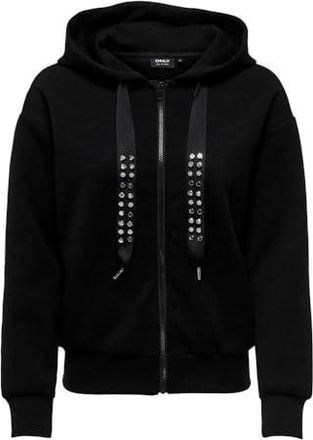 Only Onlfancy L/S String à Capuche zippé Sweatshirt, Noir/détails : Clous et Strass, L Femme