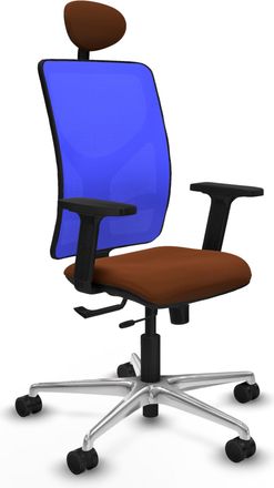 Piqueras y Crespo Arbeitsstuhl mit Rollen, 2D-Arme, h&ouml;henverstellbare Lendenwirbelst&uuml;tze und festes Kopfteil, ausgestattet mit Syncro/Traslack und Schneideschaum, Blau/