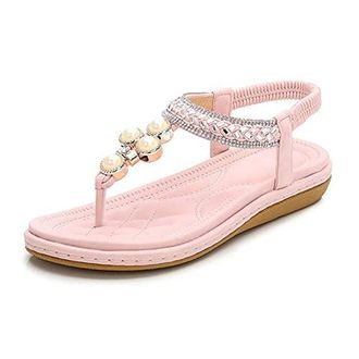 Generic Sandales Femme Crystal Sandales, Tongs Femme, Sandales Perles, Chaussures de Plage Plats Femme