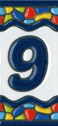 Generic Hausnummern, spanische Keramiknummern und Buchstaben, Fliesen, Kirchenfenster-Design, Fliesengröße: 7,5 cm x 3,5 cm, 3 bis 10 Fliesenrahmen (Nummer 9)