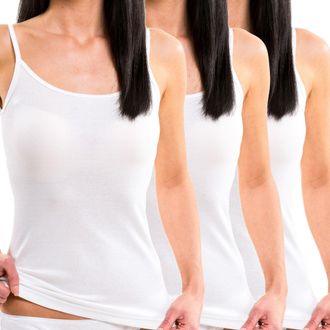 Hermko 1560 3er Pack Damen Träger Top - 100% Bio-Baumwolle, Unterhemd in Feinripp-Qualität - Weich, Strapazierfähig & Vielseitig für jeden Look, Farbe:weiß, 