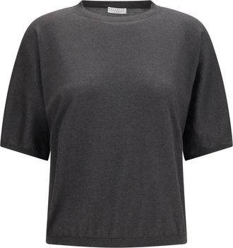 Brunello Cucinelli Kurzarm-Pullover aus Kaschmir und Seide - - Tops - Damen - Grau - L