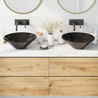 vidaXL Waschbecken 2 Stk. Schwarz Gl&auml;nzend &Oslash;42x14 cm Keramik Vidaxl