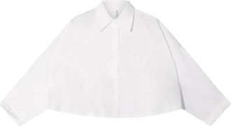 10 Days Femme, Blouses et Chemises, Blanc, Taille: 40 FR Chemise courte oversize avec surpiqûres baseball