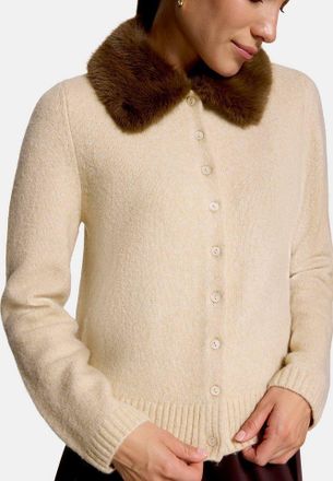 Zero Strickjacke Damen mit Kunstfellkragen (1-tlg) Material