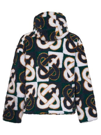 Casablanca Mens Fleece Jacket Check Monogram Green-Navy Multicolour Wool Bomber