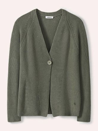 Walbusch Strickjacke Damen Strickjacke in Patentstrick V-Ausschnitt Langarm Baumwolle, pflegeleicht