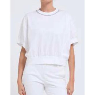 Brunello Cucinelli Femme, Sweatshirts et sweats &agrave; capuche, Blanc, Taille: 38 FR T-shirt en jersey avec monili