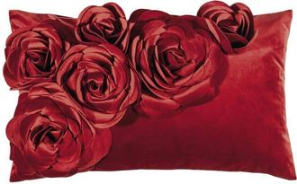 Pad Floral - Kissenhülle - Samt Kissen - Zierkissen - Kissenhülle - Blütenapplikationen - 30 x 50, Rot