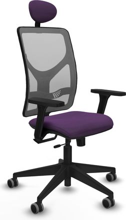 Piqueras y Crespo Stuhl mit 3D-Armlehnen, h&ouml;henverstellbarer Lendenwirbelst&uuml;tze und festem Kopfteil, ausgestattet mit Syncro/Traslack und Schneideschaum, Grau/Violett