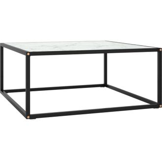 vidaXL Table basse Noir avec verre marbre blanc 80x80x35 cm Vidaxl