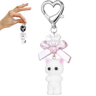 Beaupretty Porte-cl&eacute;s Chat en R&eacute;sine Peluche Blanc Pendentif Kawaii, Accessoire Mignon pour Femmes, D&eacute;coration Paquet &agrave; Dos et Porte-cl&eacute;s Animaux Peluche, Pr&eacute;sen