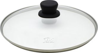 ELO Basic Glasdeckel Juwel 20 cm, mit sto&szlig;festem Edelstahlrand, schwarzer Kunstoffknopf, hitzebest&auml;ndiges Glas, passend f&uuml;r alle handels&uuml;blichen Artikel, 