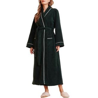 Generic Robe longue femme chaude, peignoir maxi col V, manches longues, coupe ample, ceinture réglable, poches, polaire hiver