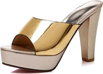 Generic Sandales Femme Gros Talon Bloc Miroir Bout Peep Toe Plateforme Talons Habill&eacute;s &agrave; Enfiler Sandales du Soir Chaussures Cocktail Chaussures de Gala pour 