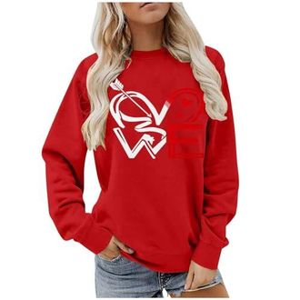 Generic Sweat &agrave; capuche pour femme Valentine Sweatshirts Femme Pull Amour Coeur Imprim&eacute; T-shirt &agrave; manches longues D&eacute;contract&eacute; Ample Oversize Manches longues H